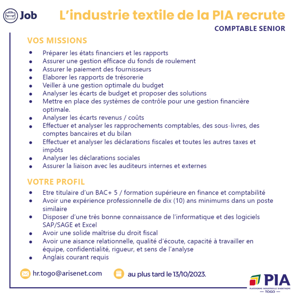 Offres d'emploi - PIA TOGO
